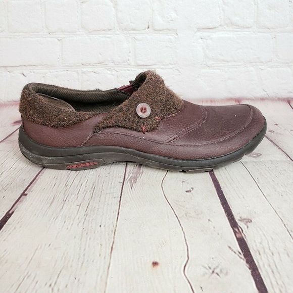 Merrell | Shoes | Merrell Andorra Leather Fabric Lined Clog Shoes ...